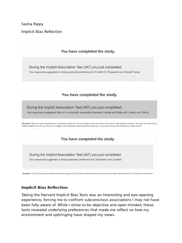 Implicit Bias Test Assignment | PDF | Bias | Gender