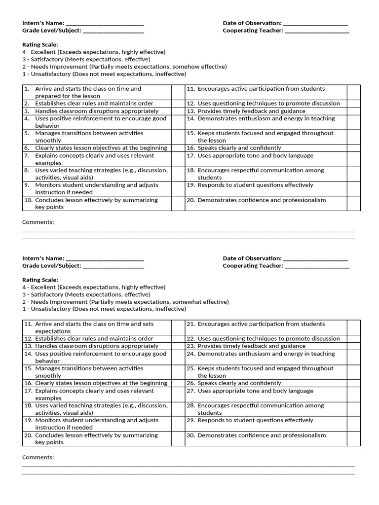 Intern Observation Sheet | PDF | Reinforcement | Communication