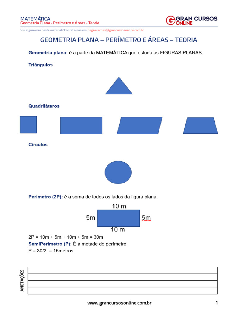 1 - Geometria Plana - Per Metro e Reas | PDF | Círculo | Geometria Euclidiana