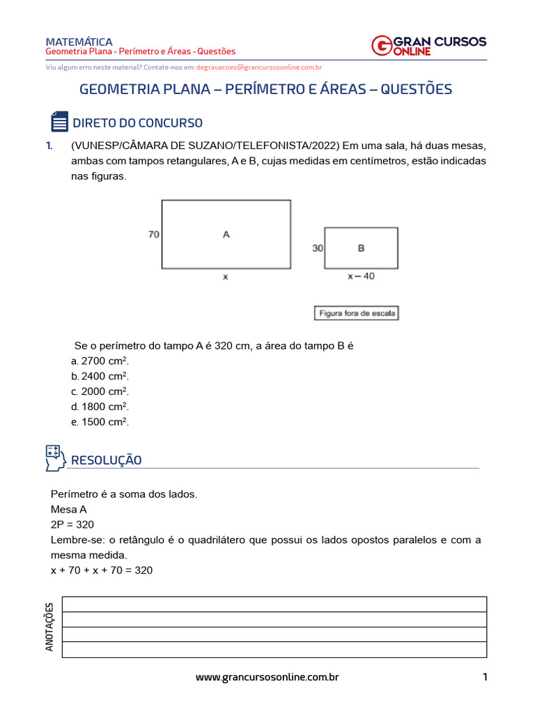 2 - Geometria Plana - Per Metro e Reas - Quest Es | PDF | Triângulo | Geometria Euclidiana