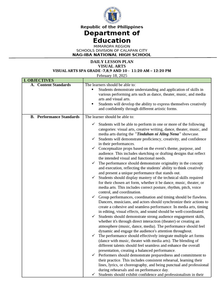 Tindahan ni Aling Nena Recital Plan | PDF | Learning | Dances