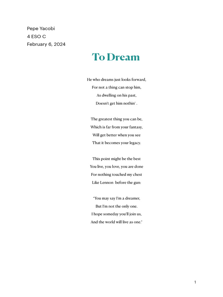 Inspiring Dreams and Legacy Poem | PDF