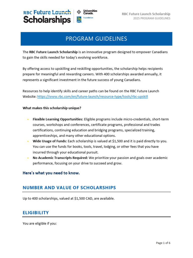 RBC Future Launch Scholarship 2025 | PDF | Payments