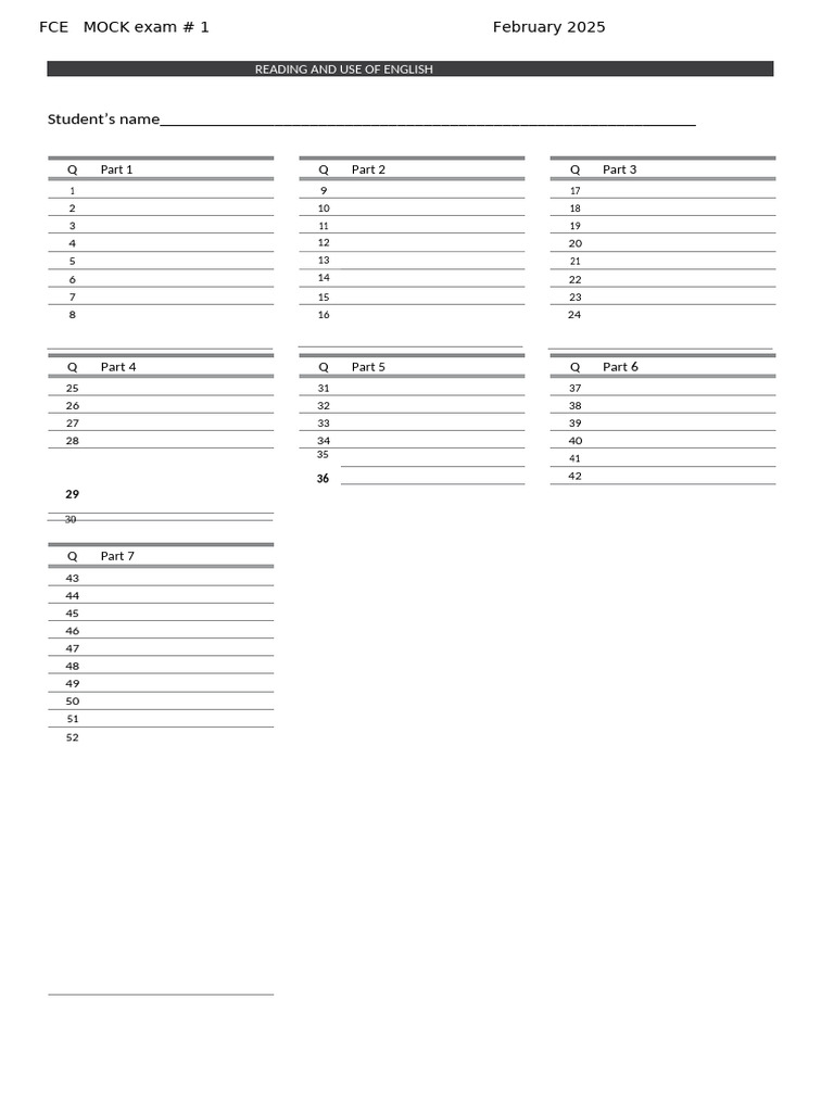 FCE Mock Exam 1 - February 2025 | PDF