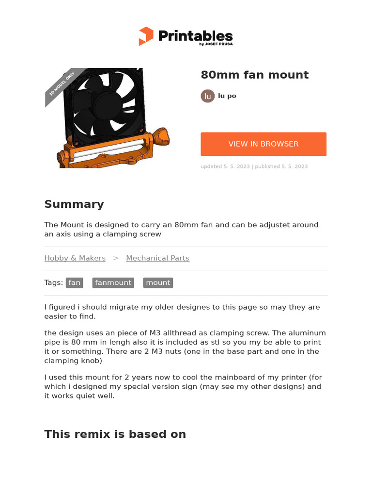 80mm Fan Mount Design and STL Files | PDF