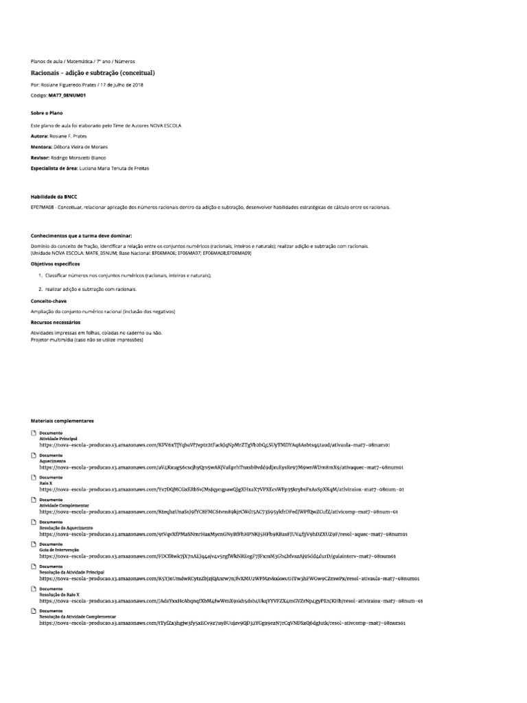 Plano de Aula Mat7 08num01 | PDF