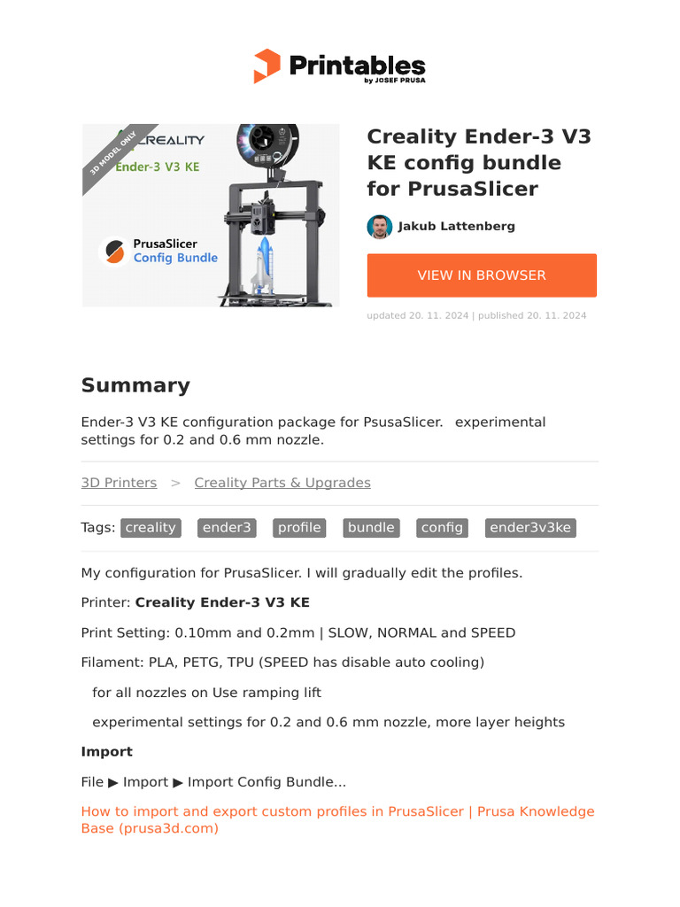 Creality Ender 3 v3 Ke Config Bundle For Prusaslicer A74b1ce5 0ee4 4dff 8570 92d1162e502d | PDF