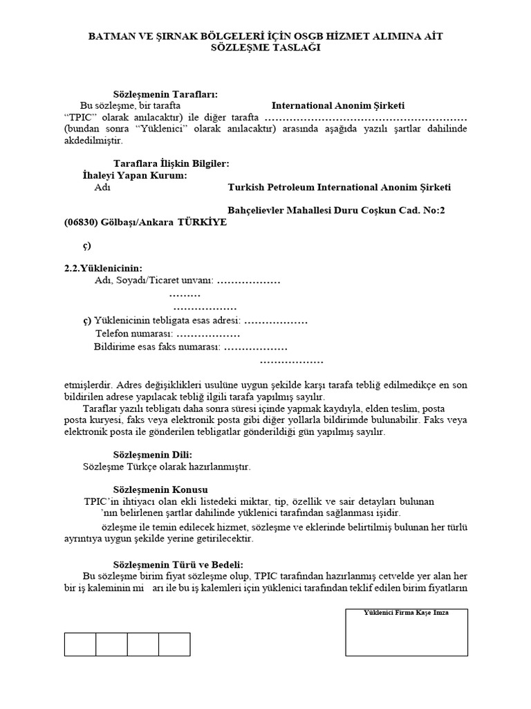 Osgb - Sözleşme Taslaği | PDF