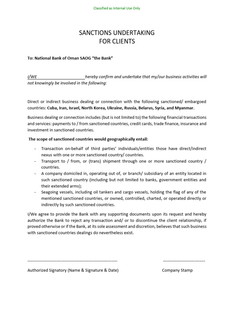 Sanctions Undertaking Format - V1.3 Updated 7th Feb 2023 | PDF