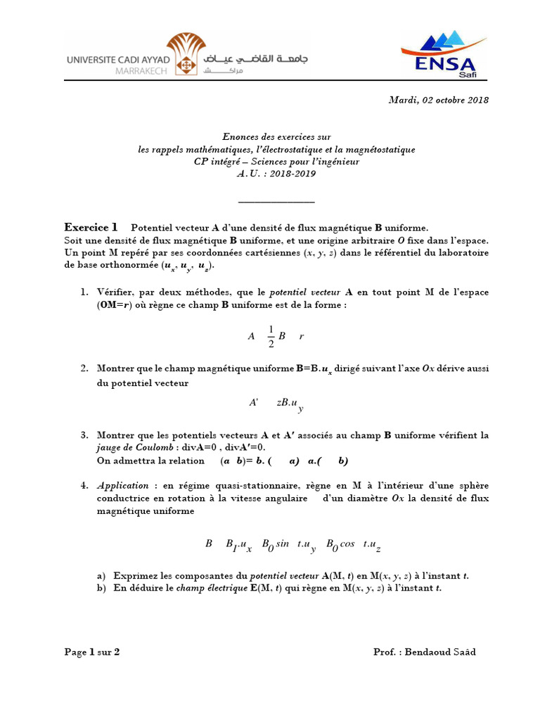 Potentiel vecteur en électromagnétisme | PDF | Champ magnétique ...