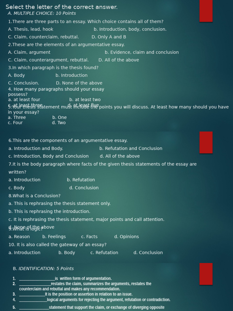Select The Letter of The Correct Answer | PDF | Essays | Argument