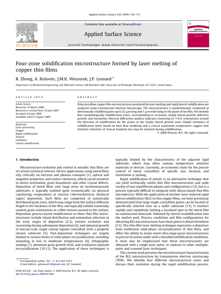 Four-Zone Solidification Microstructure Formed by Laser Melting of Thin ...