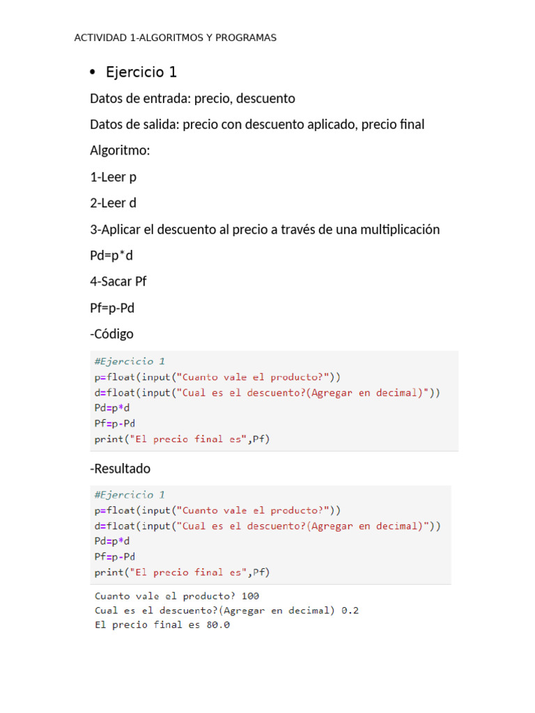 Actividad 1-Algoritmos y Programas | PDF