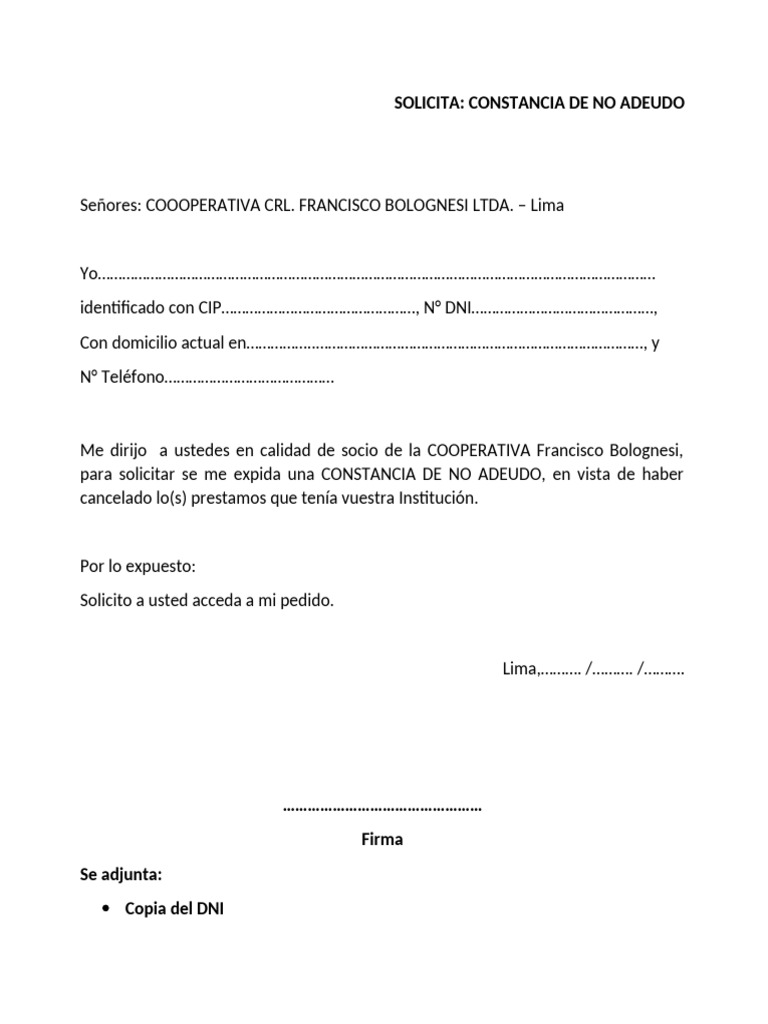 Solicitud para Constancia de No Adeudo | PDF