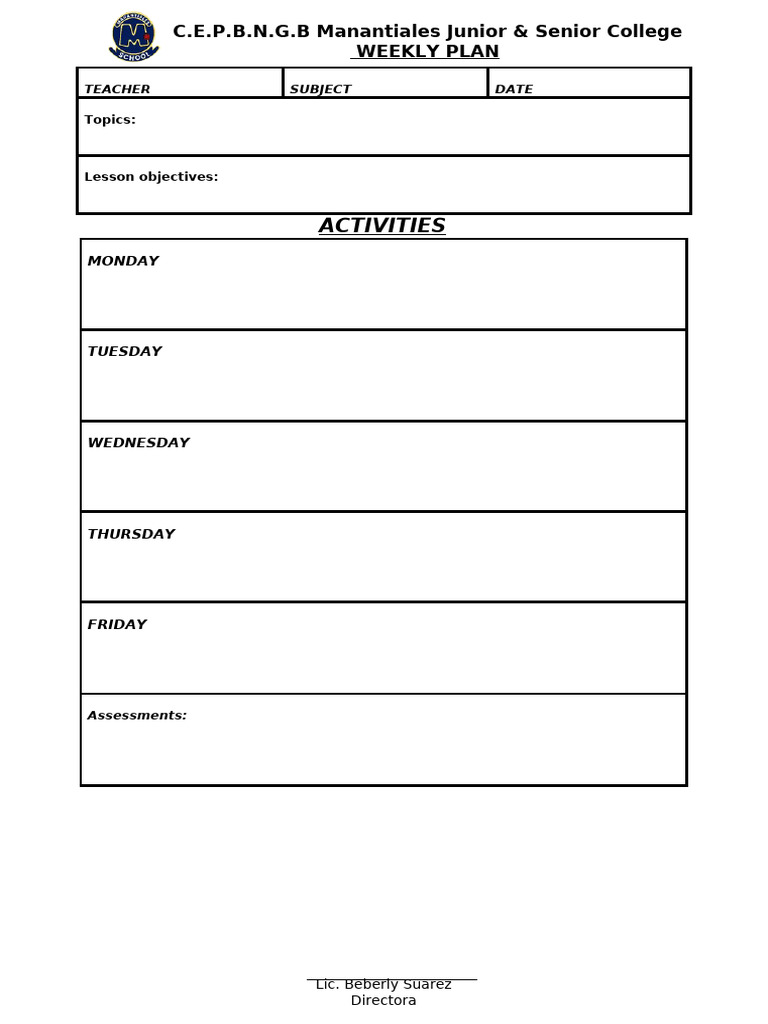 Weekly Plan Formato Pdf
