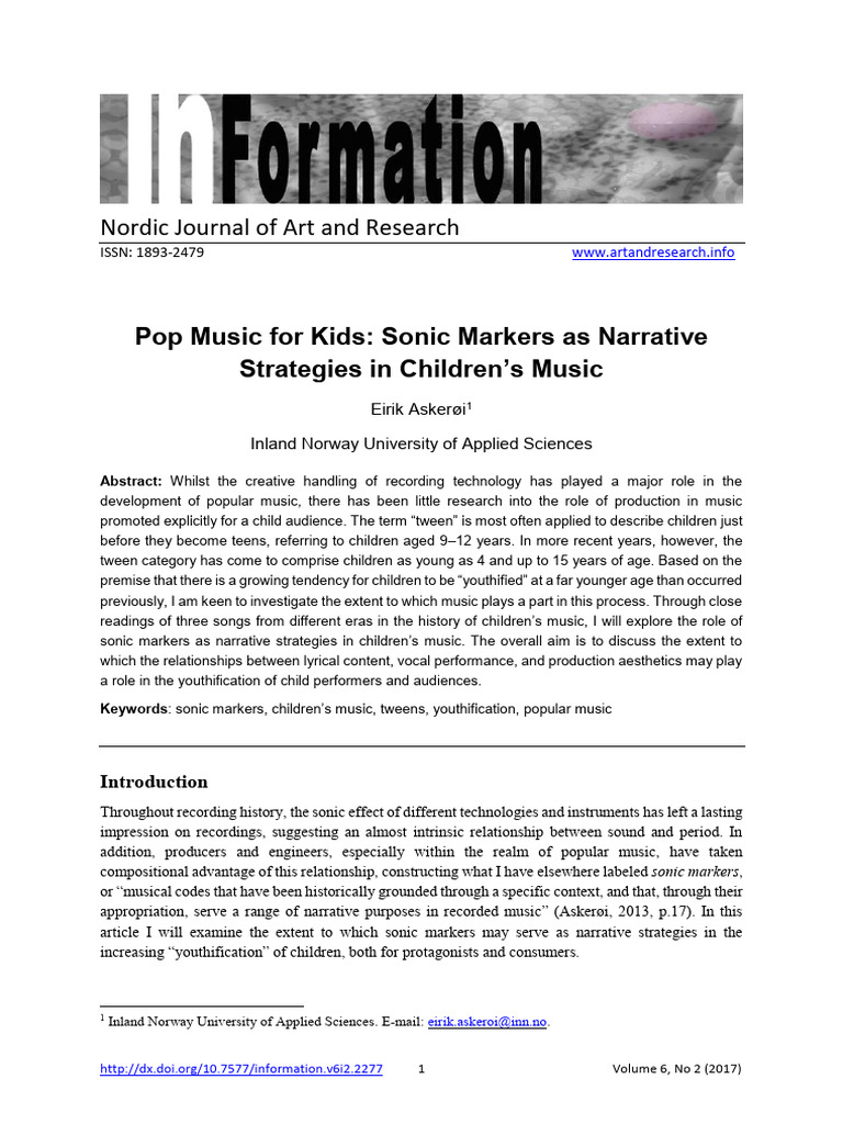 ASKEROI - Pop - Music - For - Kids - Sonic - Markers - As - Narr | PDF ...