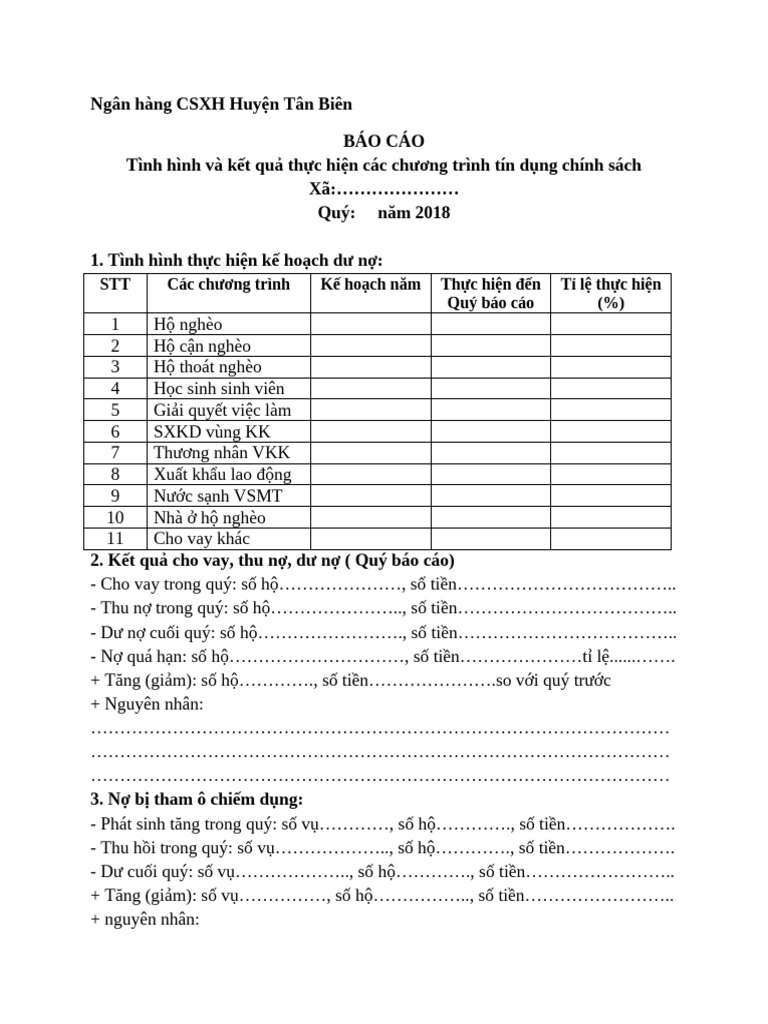 Bao Cao Chu Tich Xa | PDF