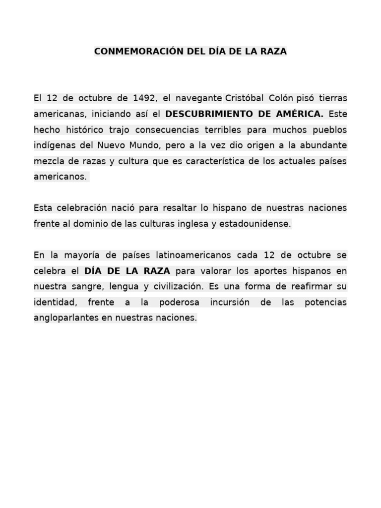 Lectura Conmemoración Del Día de La Raza | PDF