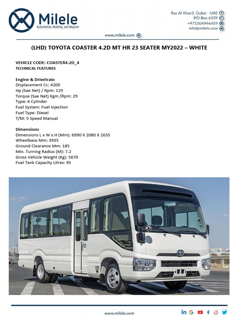 2022 Toyota Coaster 23-Seater Specs | PDF