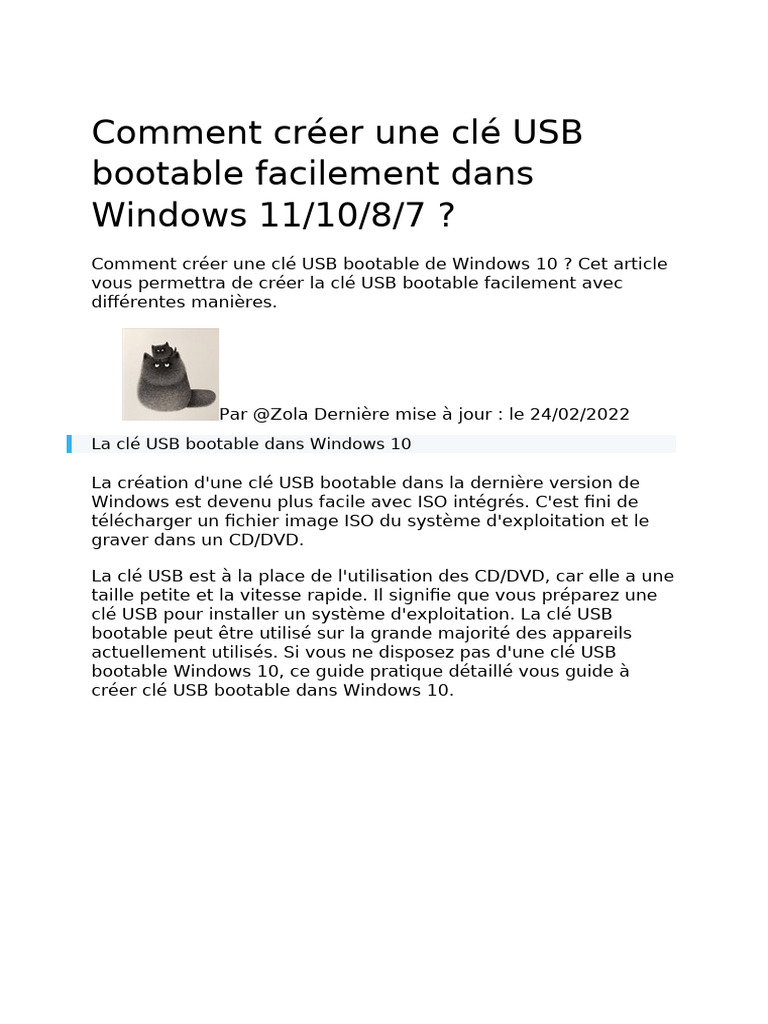 Créer une clé USB bootable Windows 10 | PDF | Clé USB | Démarrage d'un ...