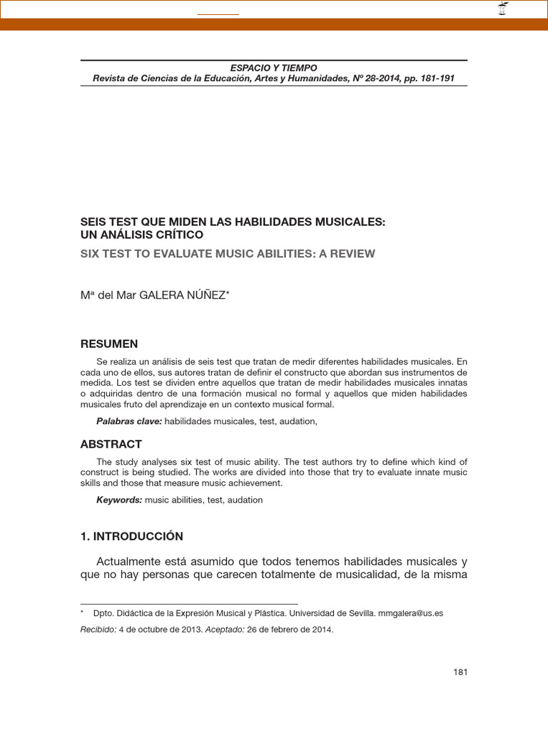 Análisis de Seis Test de Habilidades Musicales | PDF | Ritmo | Acorde ...