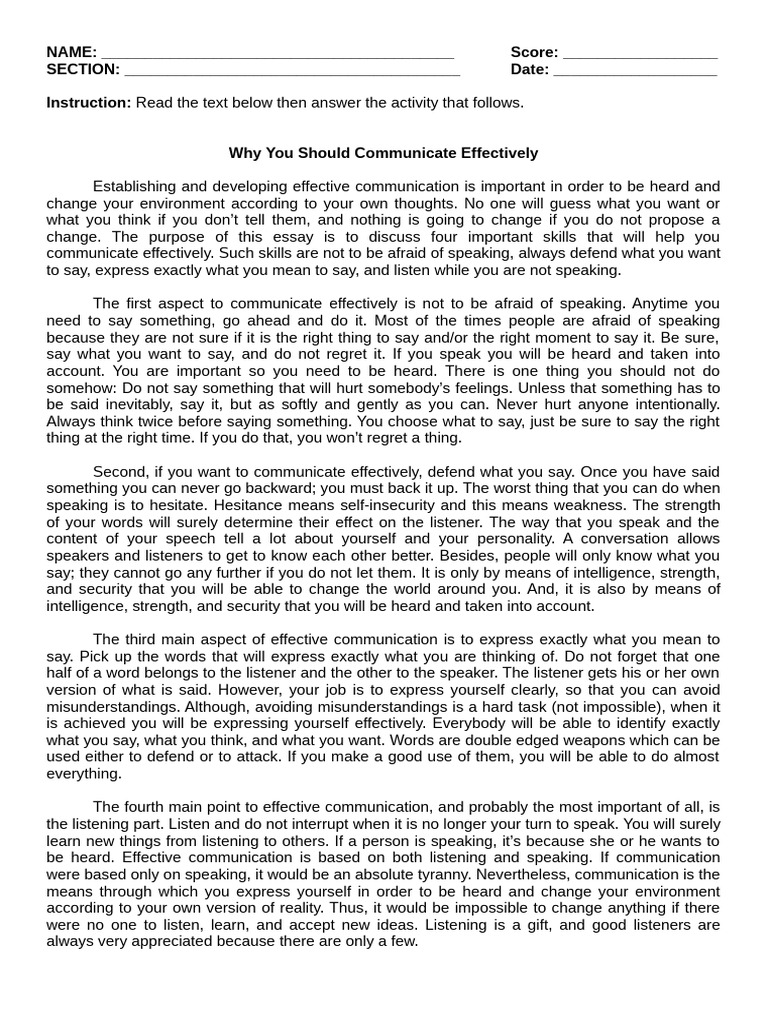 Effective Communication Skills Guide | PDF | Communication | Human ...