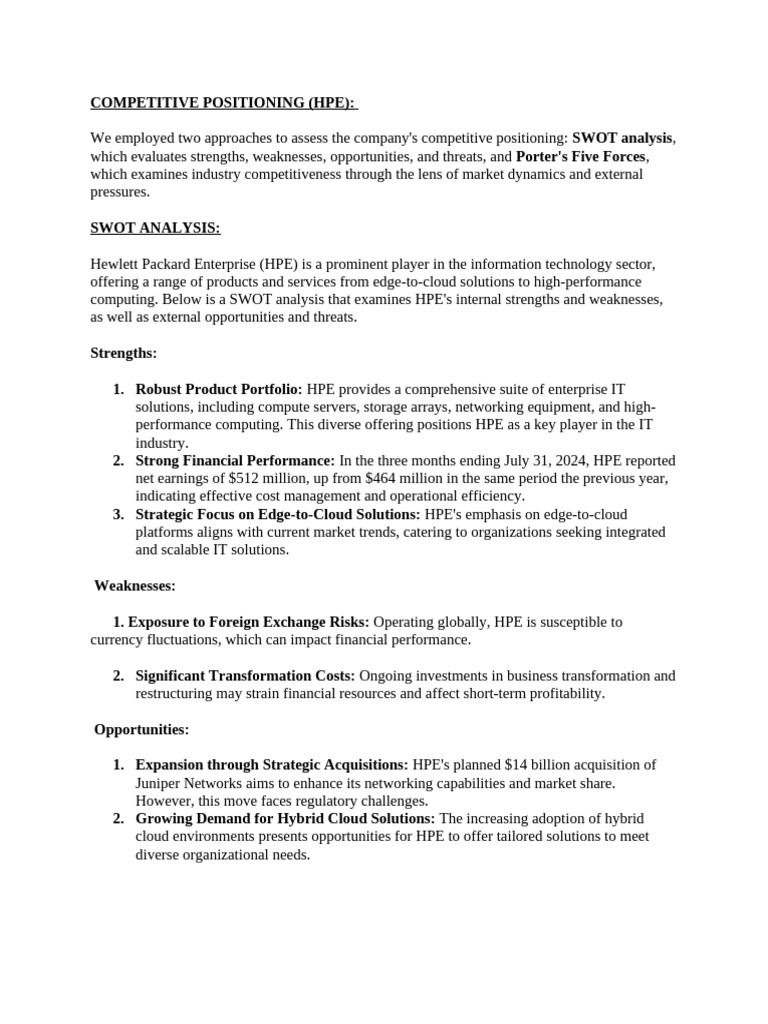Hewlett Packard Enterprise | PDF | Swot Analysis | Business