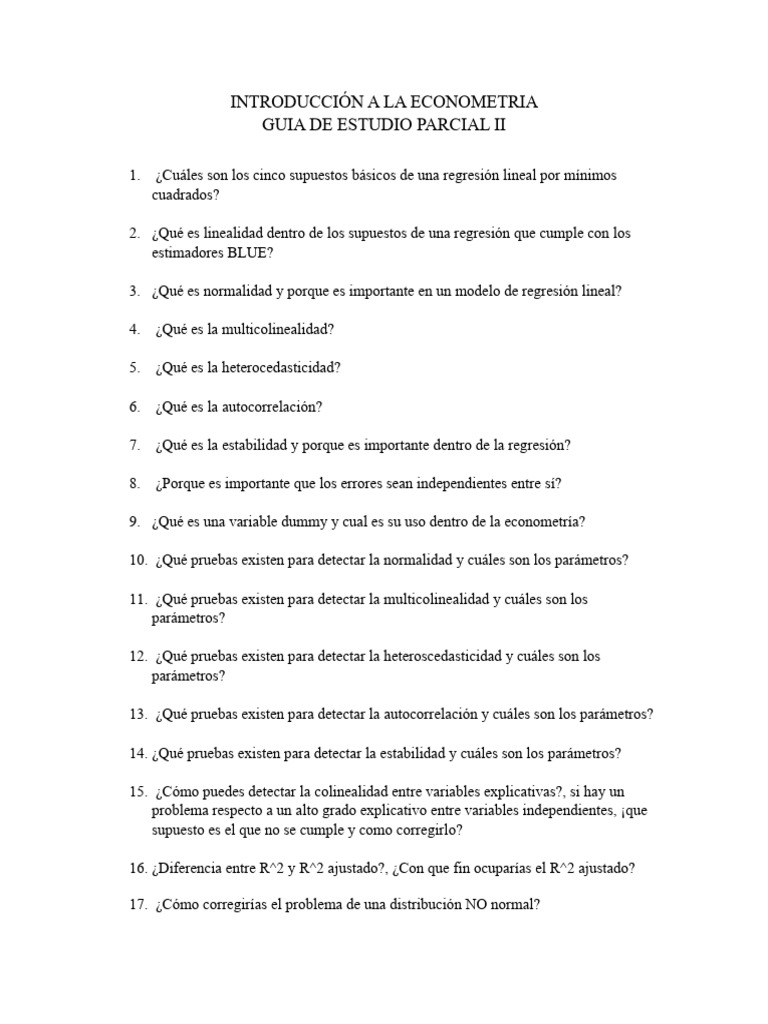 INTRODUCCIÓN A LA ECONOMETRIA Guia II | PDF