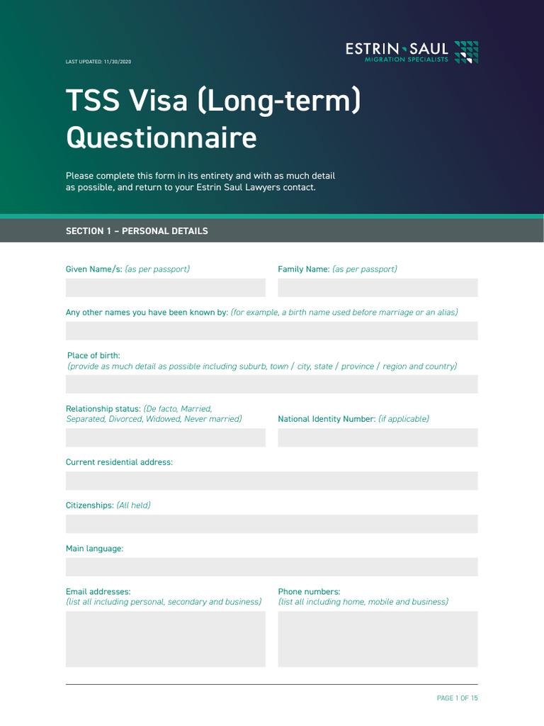 TSS Visa Long-term Questionnaire Form | PDF | Crimes | Crime & Violence