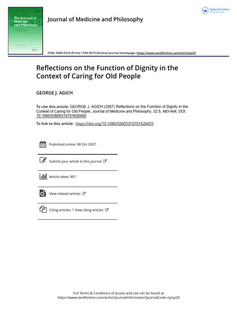 Reflections On The Function of Dignity in The Context of Caring For Old ...