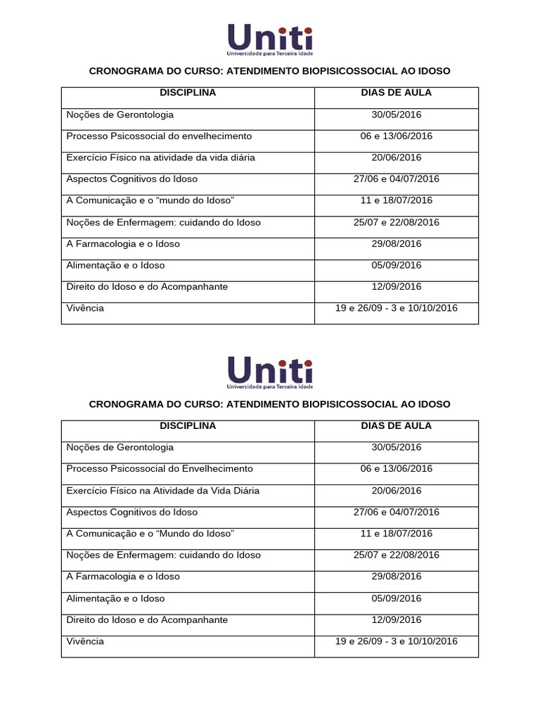 CRONOGRAMA DE AULA CURSO ATENDIMENTO | PDF