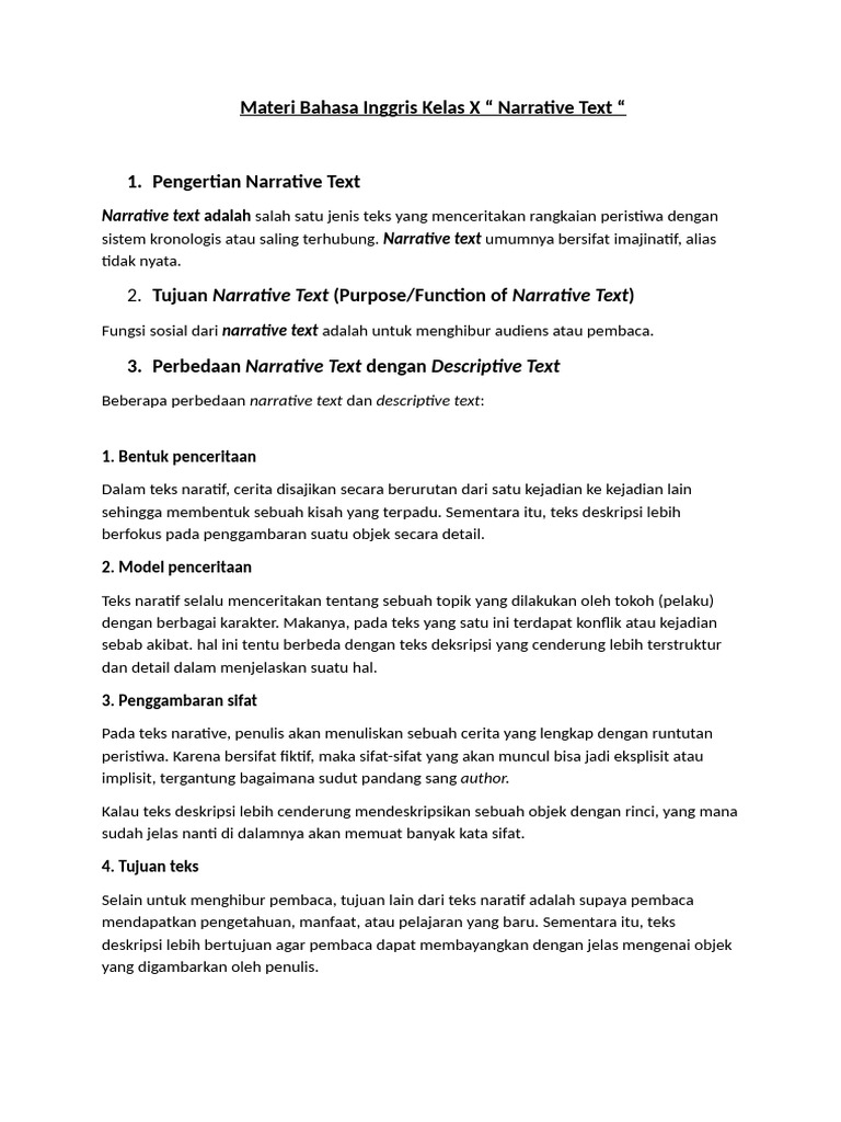 Materi Bahasa Inggris Kelas X Narrative Text | PDF