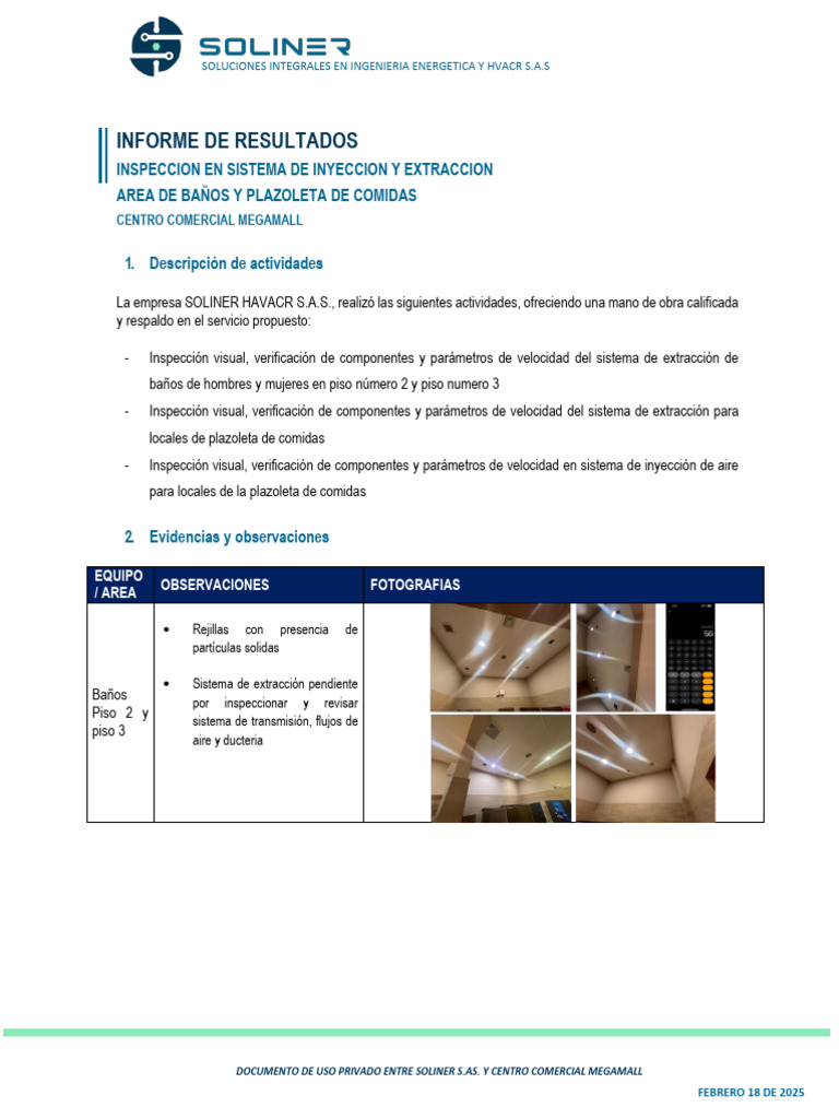Informe de Inspeccion Sistema de Inyeccion y Extraccion de Aire Centro Comercial Megamall ...