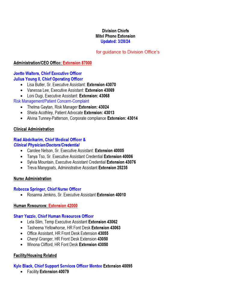 3-23-23 - TCRHCC - Divison Directory | PDF | Health Care | Medicine