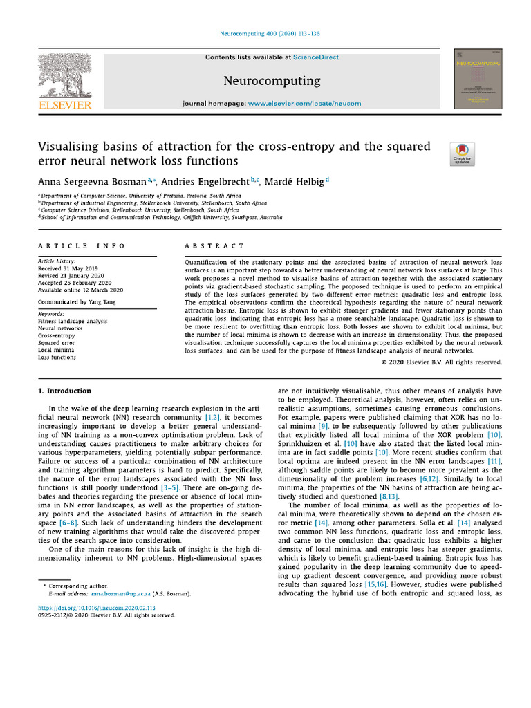 Visualising Basins of Attraction For The Cross-Entropy and The Squared Error Neural Network Loss ...