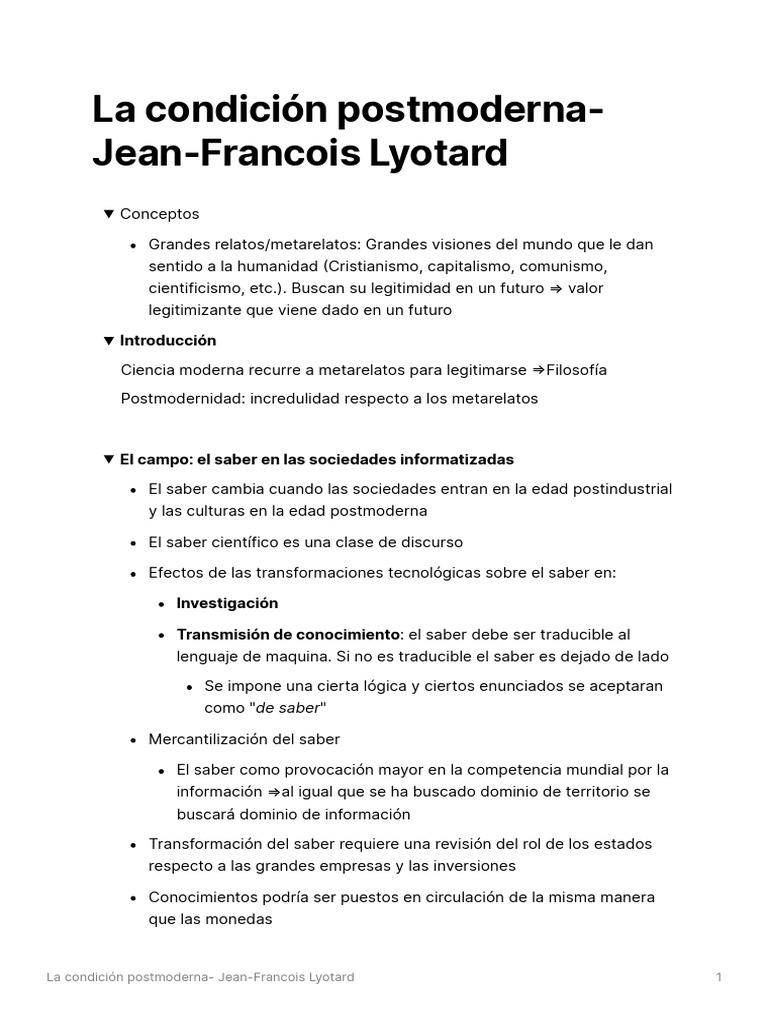 La Condición Postmoderna - Jean-Francois Lyotard | PDF | Jean François ...