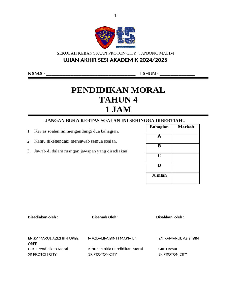 Soalan Uasa Pendidikan Moral Tahun 4 | PDF