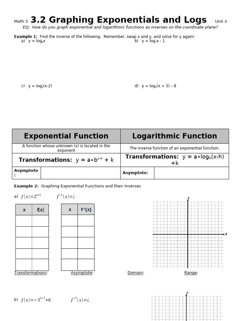 3.2 Graphing Logs and Exponentials | PDF