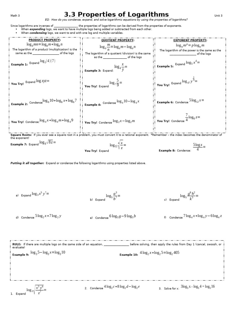 Properties of Logarithms Explained | PDF | Logarithm | Exponentiation