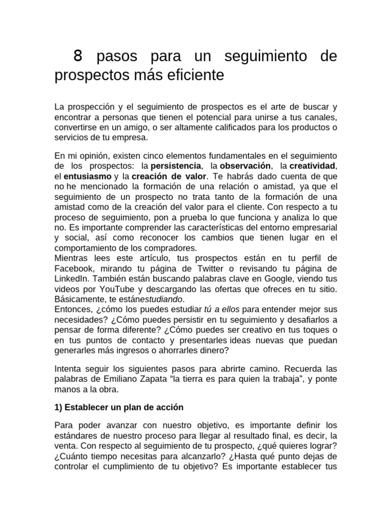 Seguimiento de Prospectos: 8 Pasos Clave | PDF | Ventas