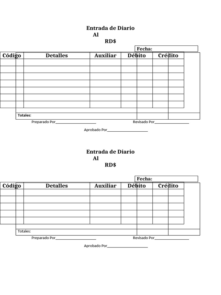 Ejemplo de Entrada de Diario Contable | PDF