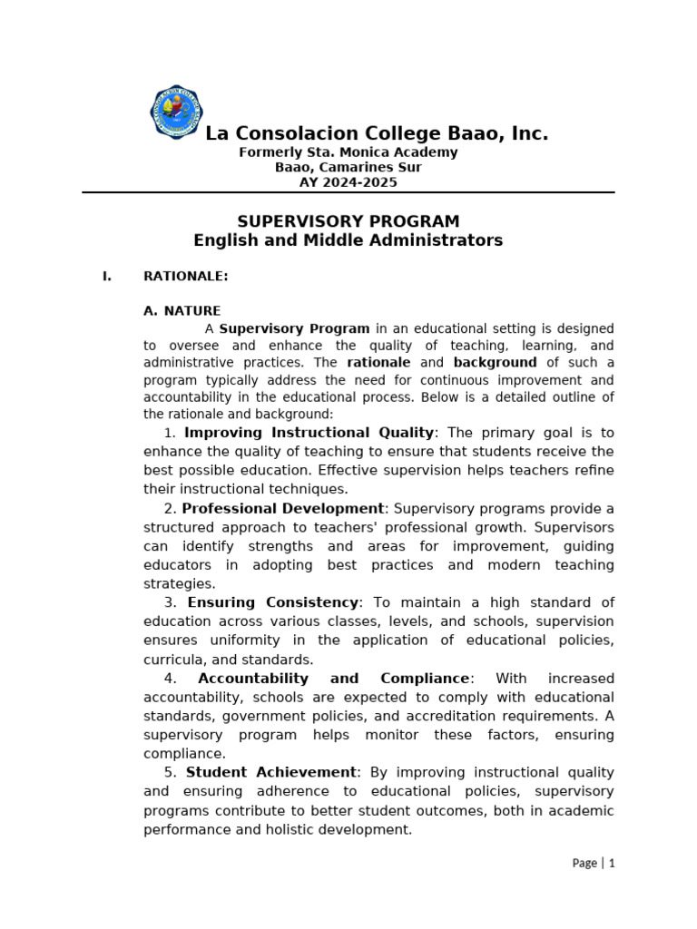 2024 Supervisory Program-Middle Ad and Eng | PDF | Teachers | Learning