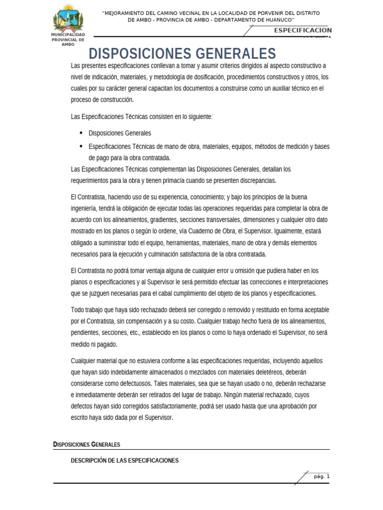 00 Disposiciones Generales | PDF | Contratista general | Seguridad y salud ocupacional