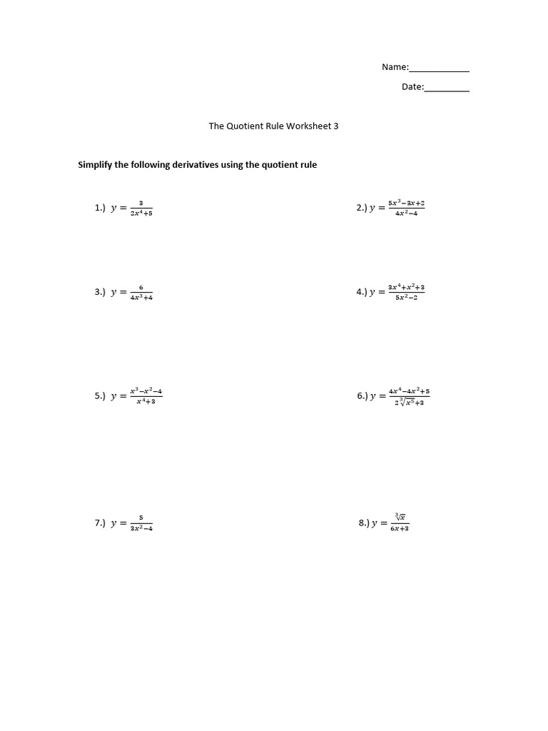 5S Quotient Rule Worksheet 3 | PDF