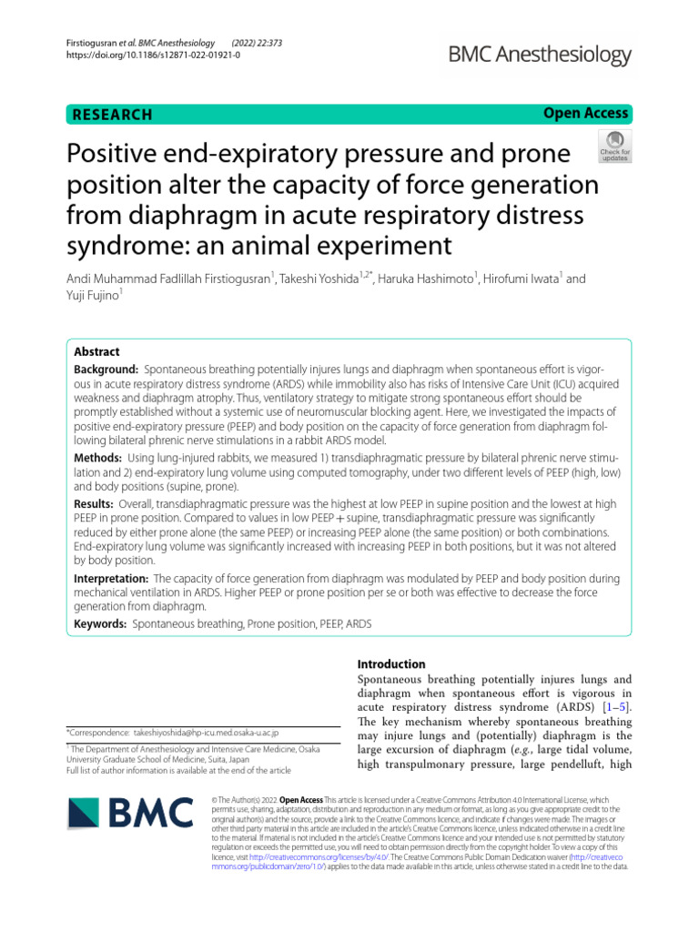 Positive End-Expiratory Pressure and Prone | PDF | Respiratory System ...