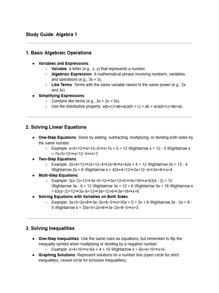 Algebra 1 | PDF | Equations | Inequality (Mathematics)