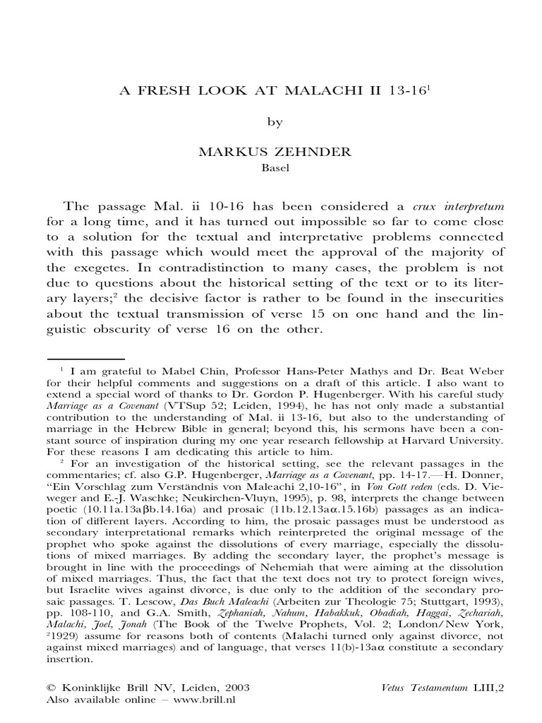Fresh Insights on Malachi 2:13-16 | PDF | Book Of Malachi
