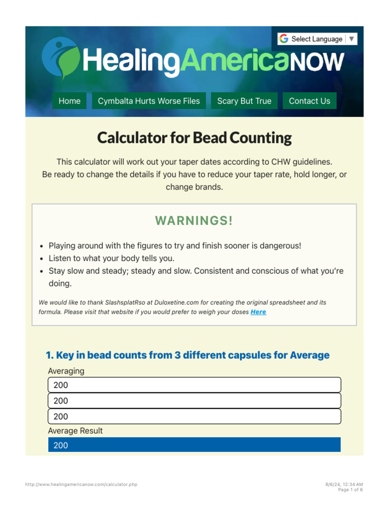Cymbalta Bead Tapering Calculator | PDF