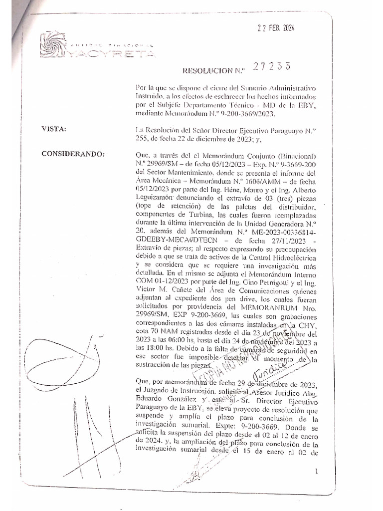 Resolución DD N° 27233 Sumario CHY | PDF