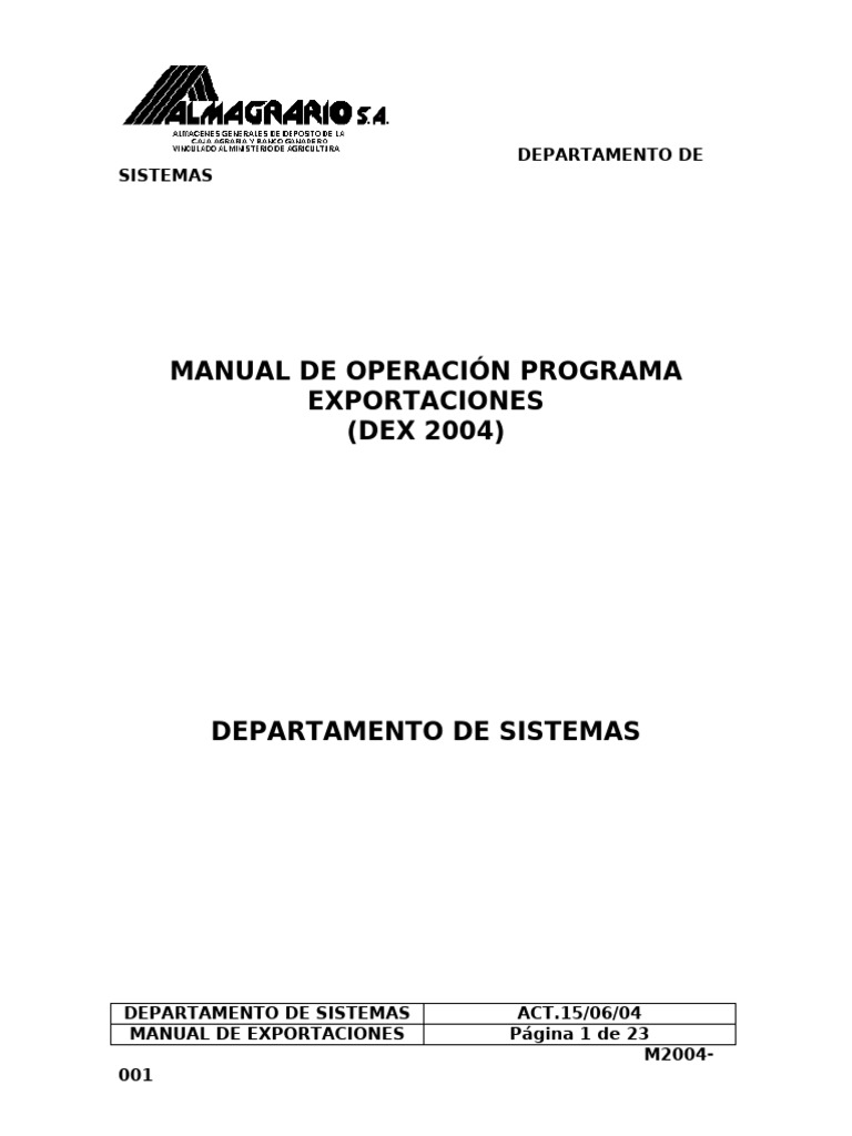 Manual de Operación DEX 2004 Exportaciones | PDF | Botón (Computación ...